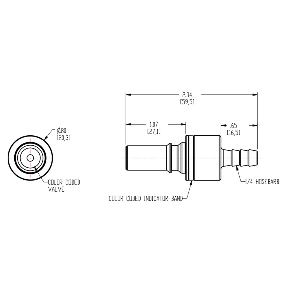 1/4" Hose Barb LQ4 Chrome-Plated Brass Valved Insert - Red (Body Sold ...