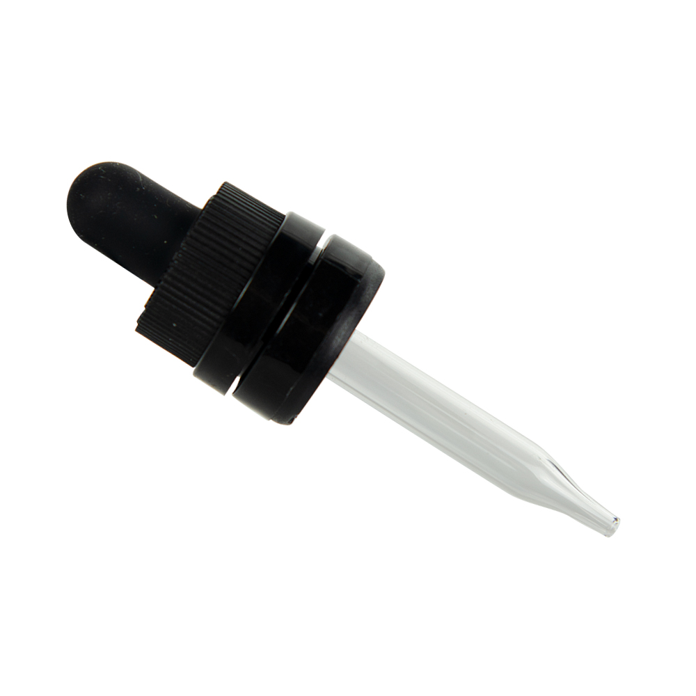 18/415 Ribbed Black Plastic Super CRC/TE Dropper Cap with Black Rubber Bulb & 65mm L Straight ...