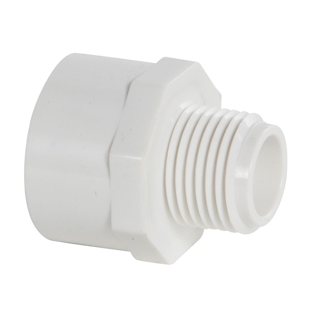 1/2" MNPT x 3/4" FNPT Schedule 40 White PVC Threaded Reducing Adapter ...