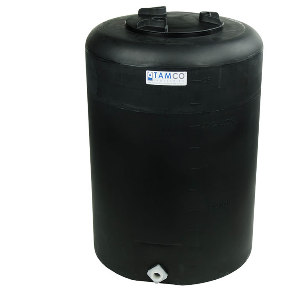 25 Gallon Tamco® Vertical Black PE Tank with 8" Plain Lid & 3/4 ...