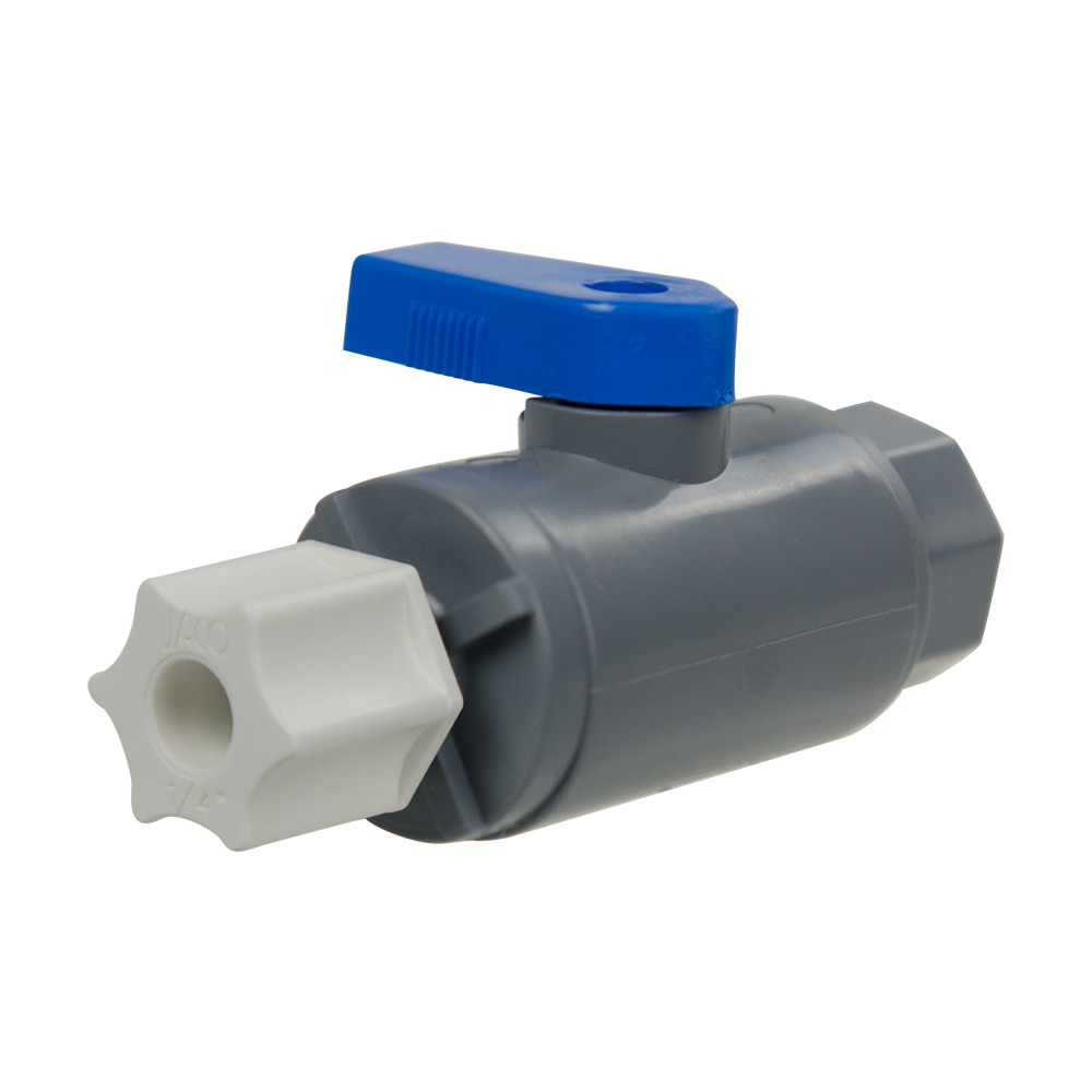 1/4" OD Tube Jaco x 1/4" FNPT Series 638 Straight PVC Ball Valve with ...